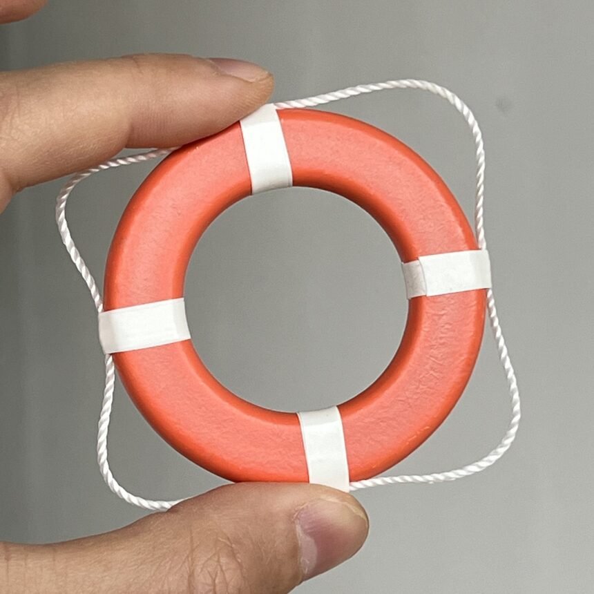 Modern miniature white lifering or lifebouy with red stripes for 1:12 ...