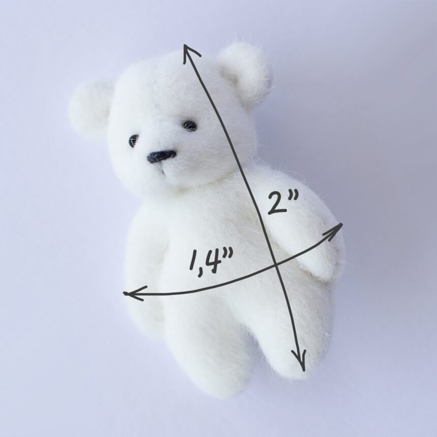 Miniature teddy bear for 1:12 dollhouses. 2″ size. Swivel head. White ...